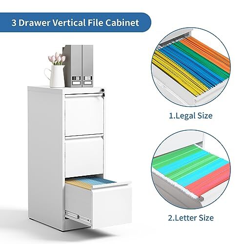 File Cabinet with Lock, Metal Vertical Filing Cabinets for Home 3 ...
