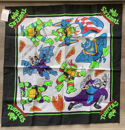 Vintage 1990 Teenage Mutant Ninja Turtles Bandanna Scarf Villains Pizza ...