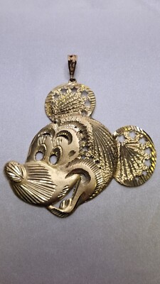 Very Large 10K 417AV Yellow Gold Mickey Mouse Diamond Cut Pendant | eBay