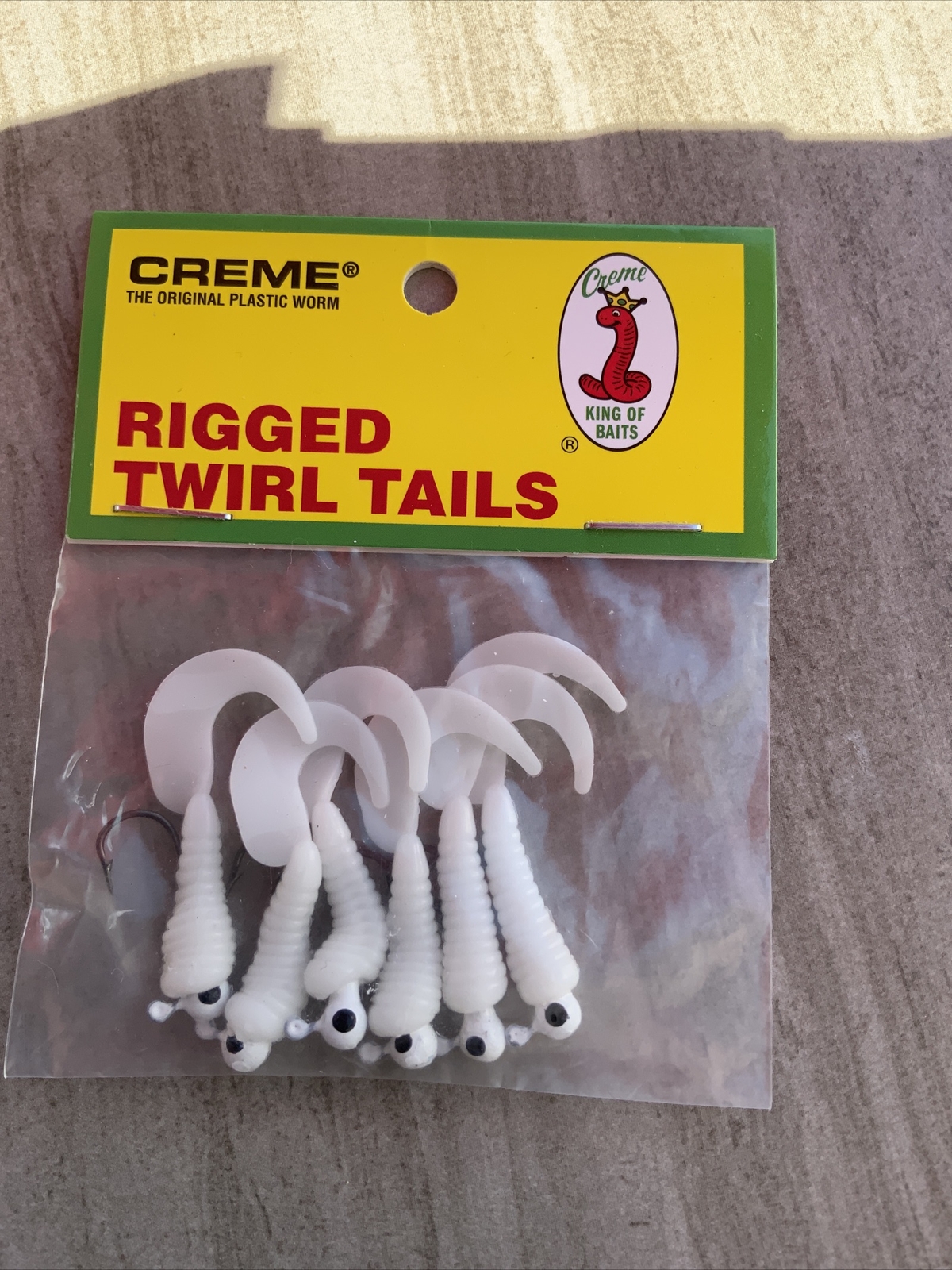 CREME RIGGED TWIRL TAIL JIGS 1/32 OZ FRESHWATER FISHING 6pc PKG White ...