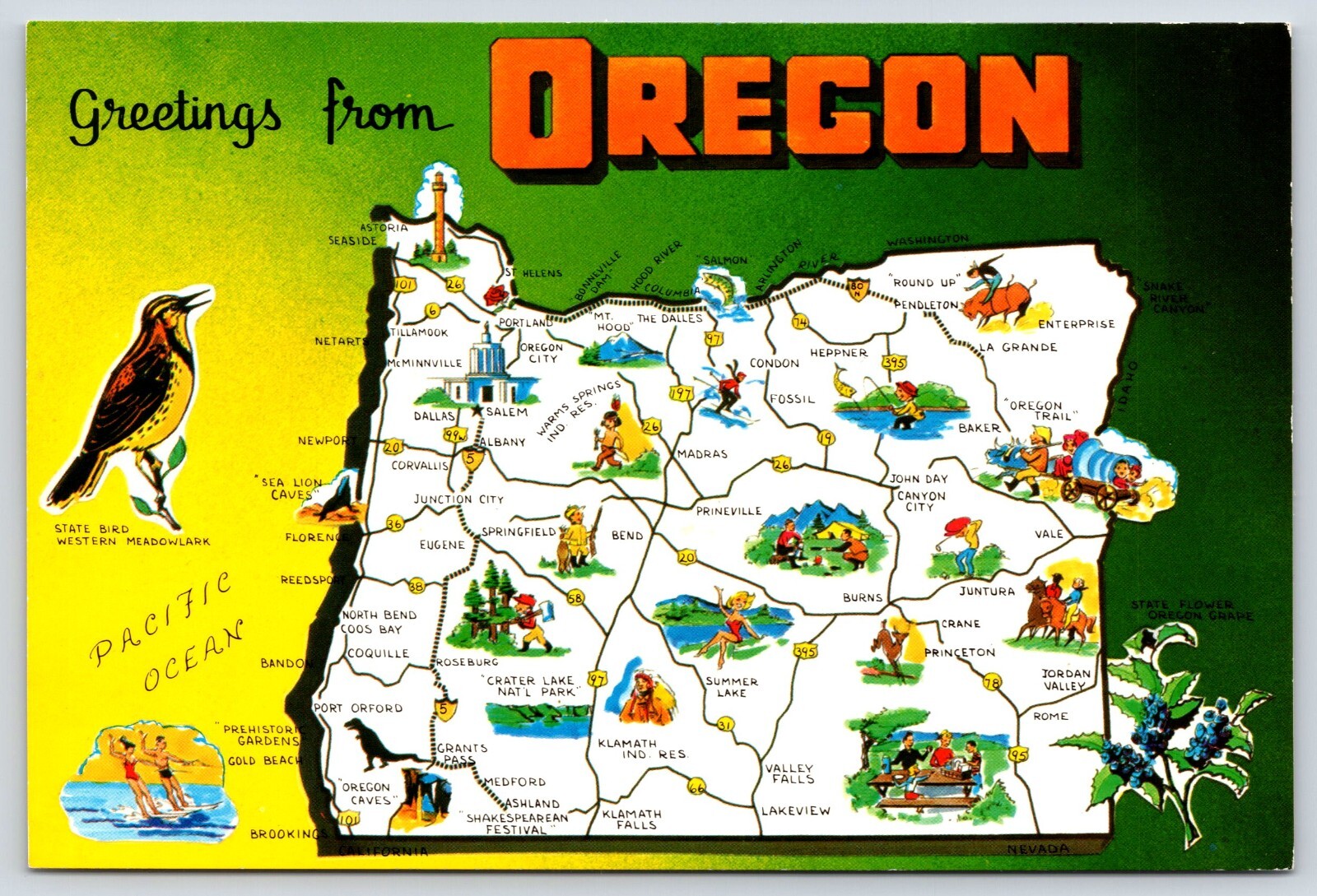 Oregon Greetings Map Vintage Postcard Continental | eBay