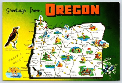 Oregon Greetings Map Vintage Postcard Continental | eBay