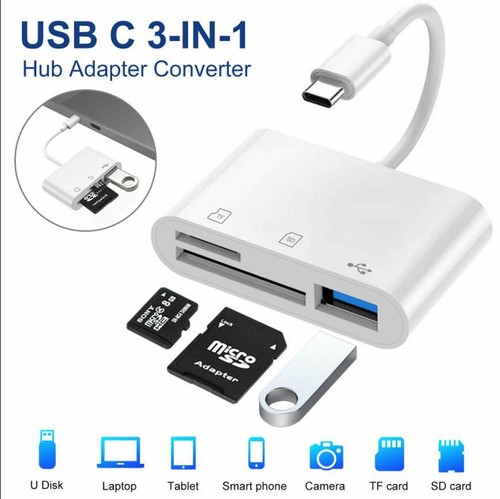 3-Port USB Type C to Card Reader Adapter SD Card Reader For MacBook Pro ...