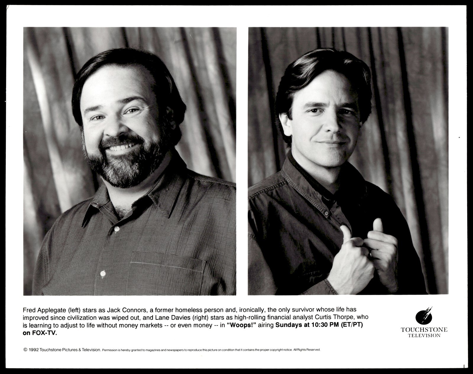 8"x10" B&W Celebrity Publicity Photo Picture Woops! Fred Applegate Lane ...