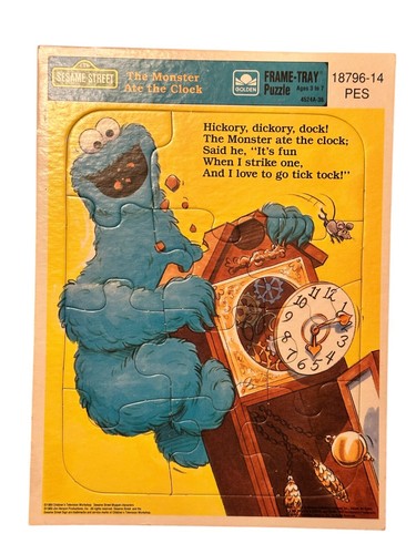 1986 Sesame Street Cookie Monster Ate The The Clock Puzzle Golden Jim ...