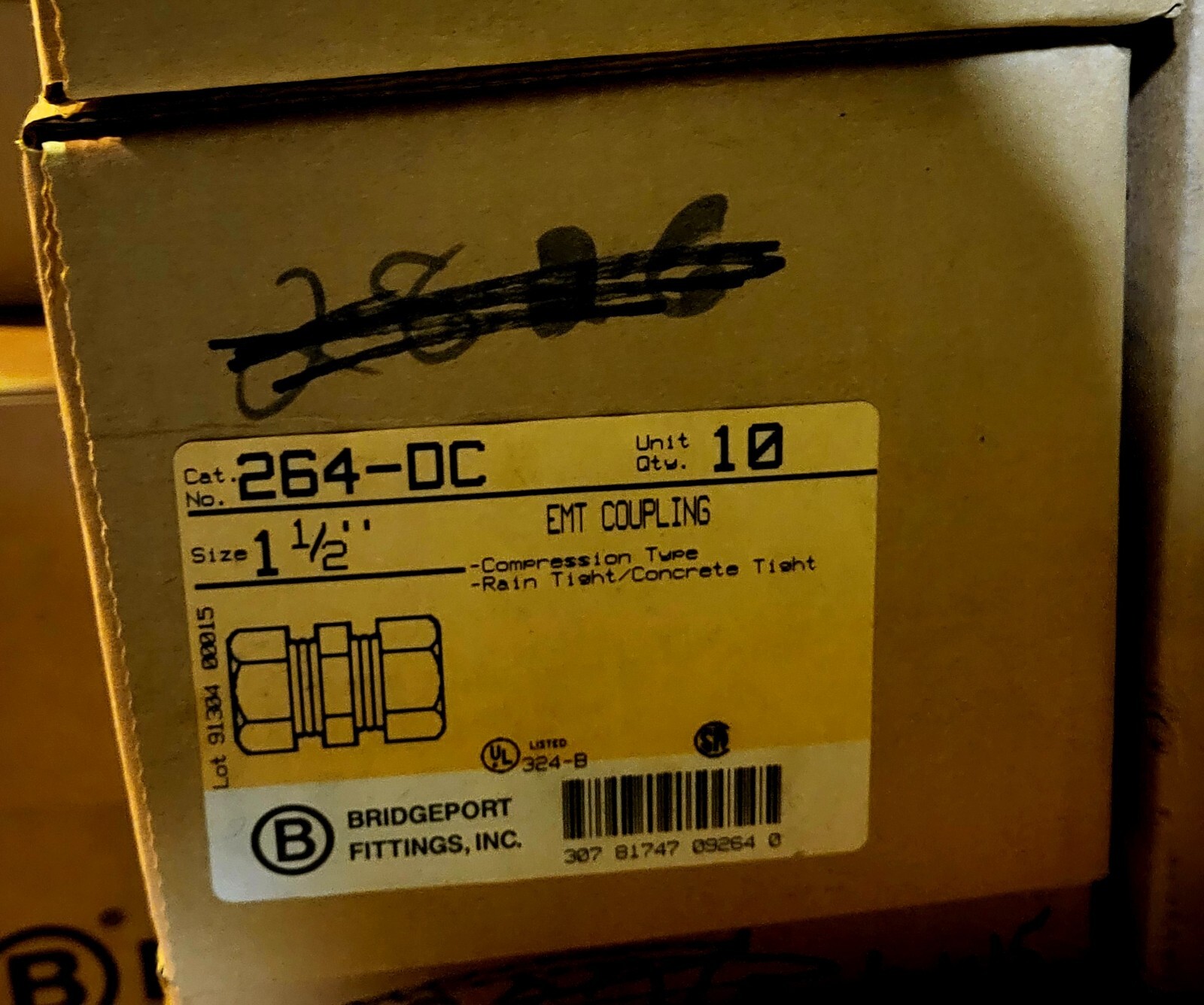 Bridgeport Fittings 264-DC, EMT Coupling, 1-1/2In Comp. Cplg. Zinc, 10 ...