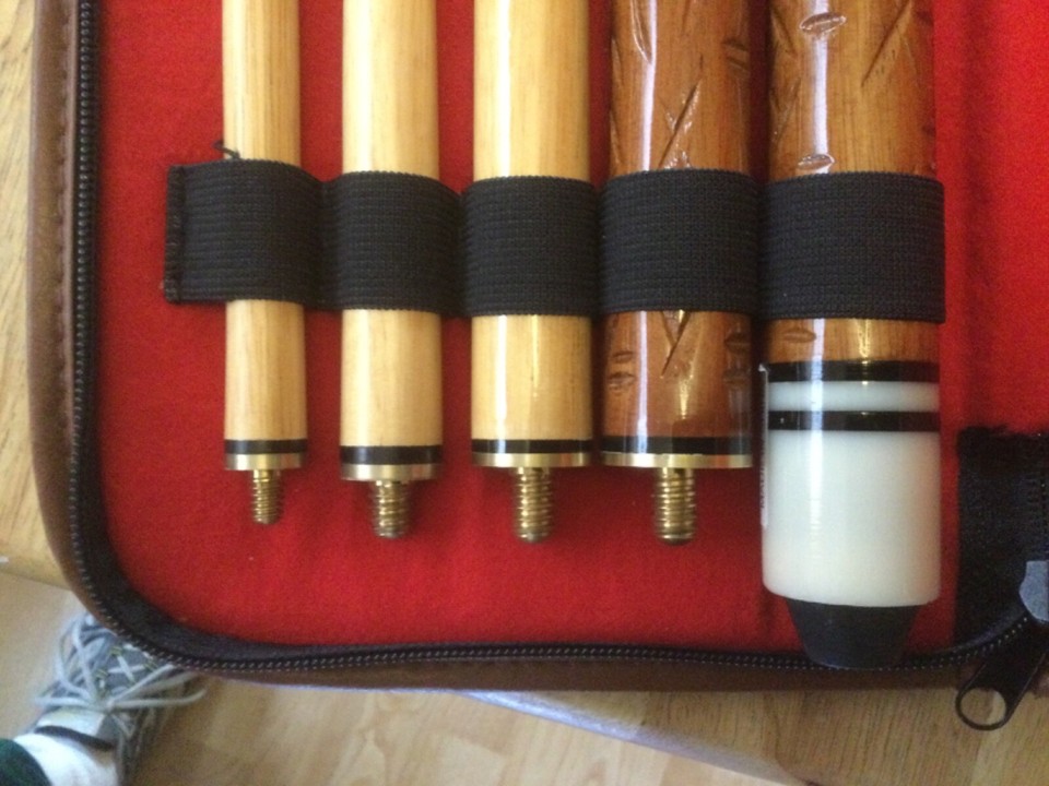 Crest 4 pc 19oz carved pool cue stick with carry case, brass ...