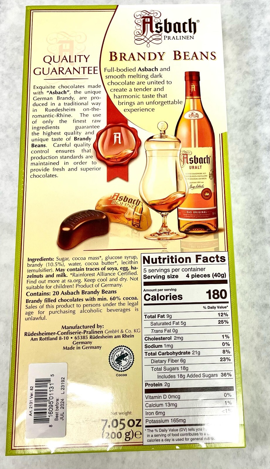 Asbach® Brandy Beans Dark Chocolates filled with German Asbach Brandy ...