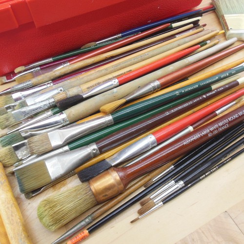 Estate Artist Tools Lot 59 Paint Brushes Color Pencils Rulers Toolbox ...