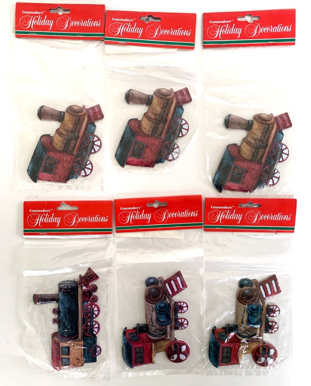 Lot of 6 Commodore Painted Metal TRAIN ENGINE Ornaments Decorations 3 ...