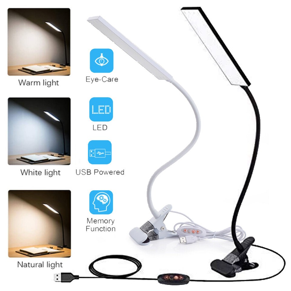 48 LED USB Clip On Flexible Desk Lamp LED Dimmable Bed Read Table Study ...