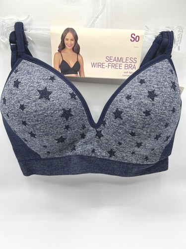 NEW SO Intimates Seamless Wire-Free Bra Soft,Convertible Bra Small Navy ...