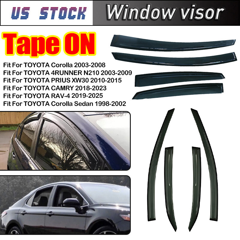 4 Pcs/Set Tape On For TOYOTA Side Window Visor Rain Vent Guard Shade ...
