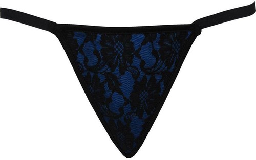 Beautiful Ladies Blue G-String with Black Floral Lace Overlay in Sizes ...
