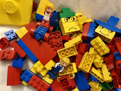 VTG DUPLO LEGOS lot of 330 + 2 yellow storage buckets #1797 & #2266 ...