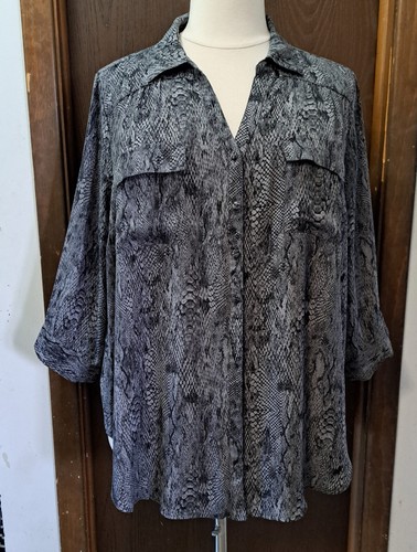 Torrid Blouse Size 3 Gray Black Animal Print Snake Skin Pattern Pockets ...