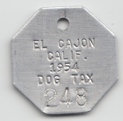 Dog tax rabies vaccination pet license token tag 1954 El Cajon ...