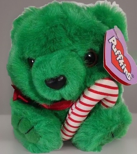 Swibco Puffkins Jingle Green Bear Candy Cane Plush Christmas Limited ...