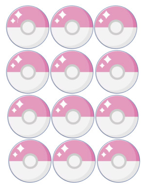 12 Pokemon pink Pokeballs edible paper, cupcake cookie toppers CHOOSE ...