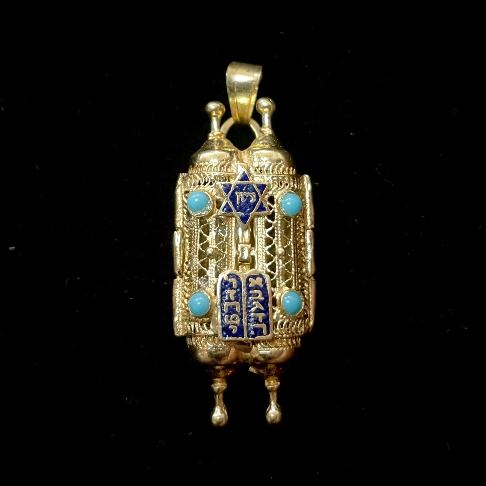 14k Yellow Gold Ten Commandments Filigree Pendant Cha… - Gem