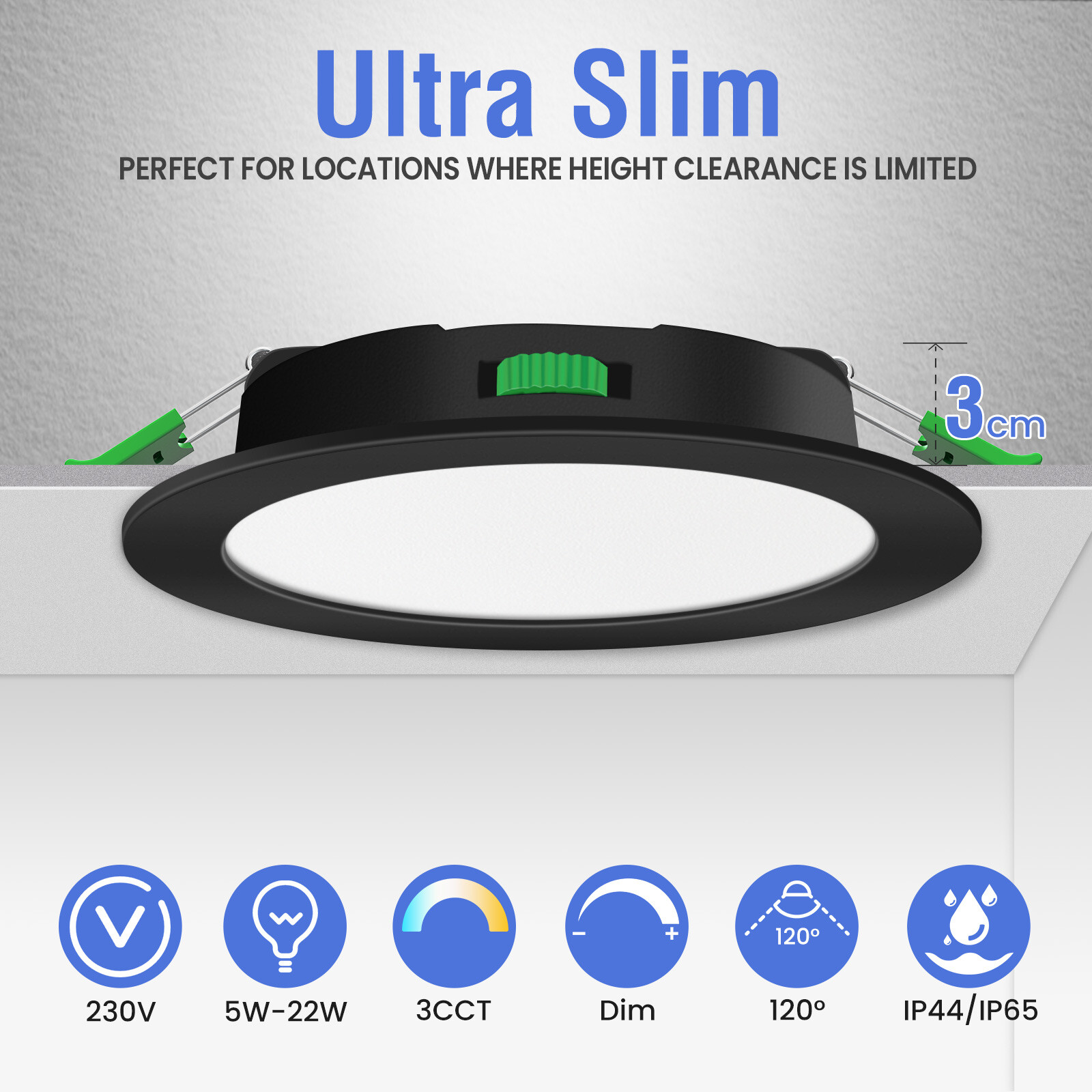 LED Ceiling Light Recessed Ultra Slim Panel Down Lights Round Tri-color ...