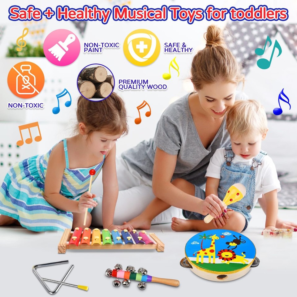 Musical Instruments Set, 20 Pcs Wooden Percussion Instruments for Baby ...