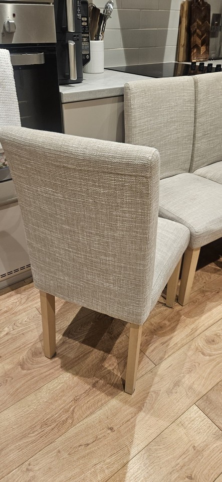 Glass Round Dining Table With Metal Drum Base & 4 Next Beige Dining ...