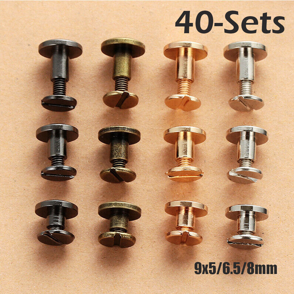 (40Sets)-Flat Belt Screw Leather Craft Chicago Nail Brass Solid Rivet ...