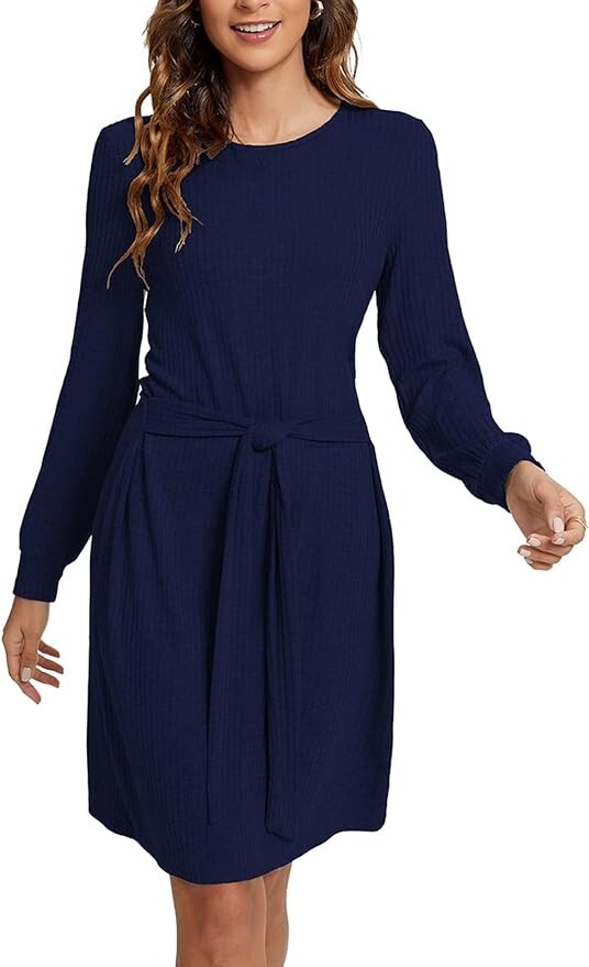 2XL Hegeo Women's Sweet and Elegant Long Puff Sleeve Tie Waist Dresses ...