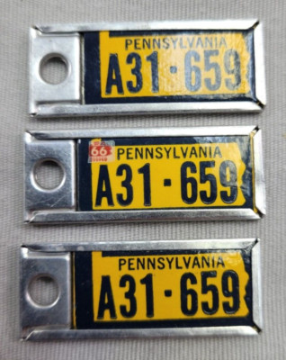 Vintage Set 3 1966 Disabled Veterans PENNSYLVANIA Mini License Plate ...