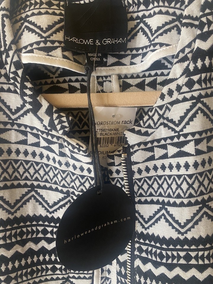 NWT Women’s Harlow & Graham Black White Tribal Blazer Jacket Sz Med | eBay