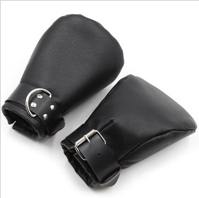 Fetish PU Leather Locking Goth Padded Mittens Dog Paw Palm Black Fist ...