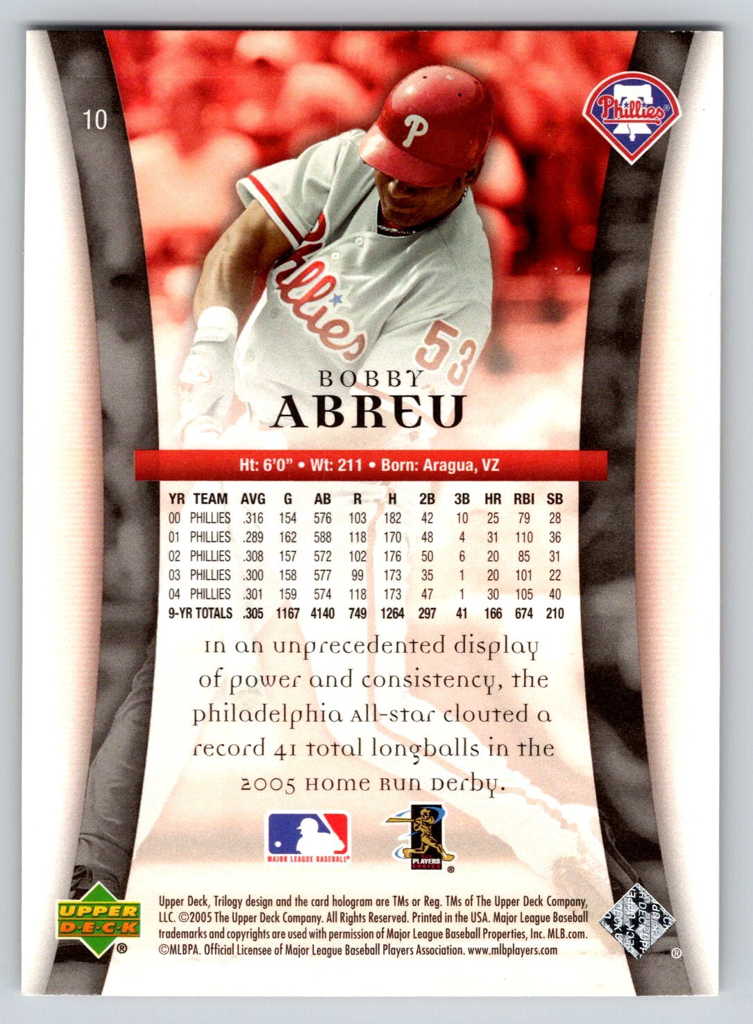 2005 Upper Deck Trilogie 10 Bobby Abreu Philadelphia Phillies | eBay.de