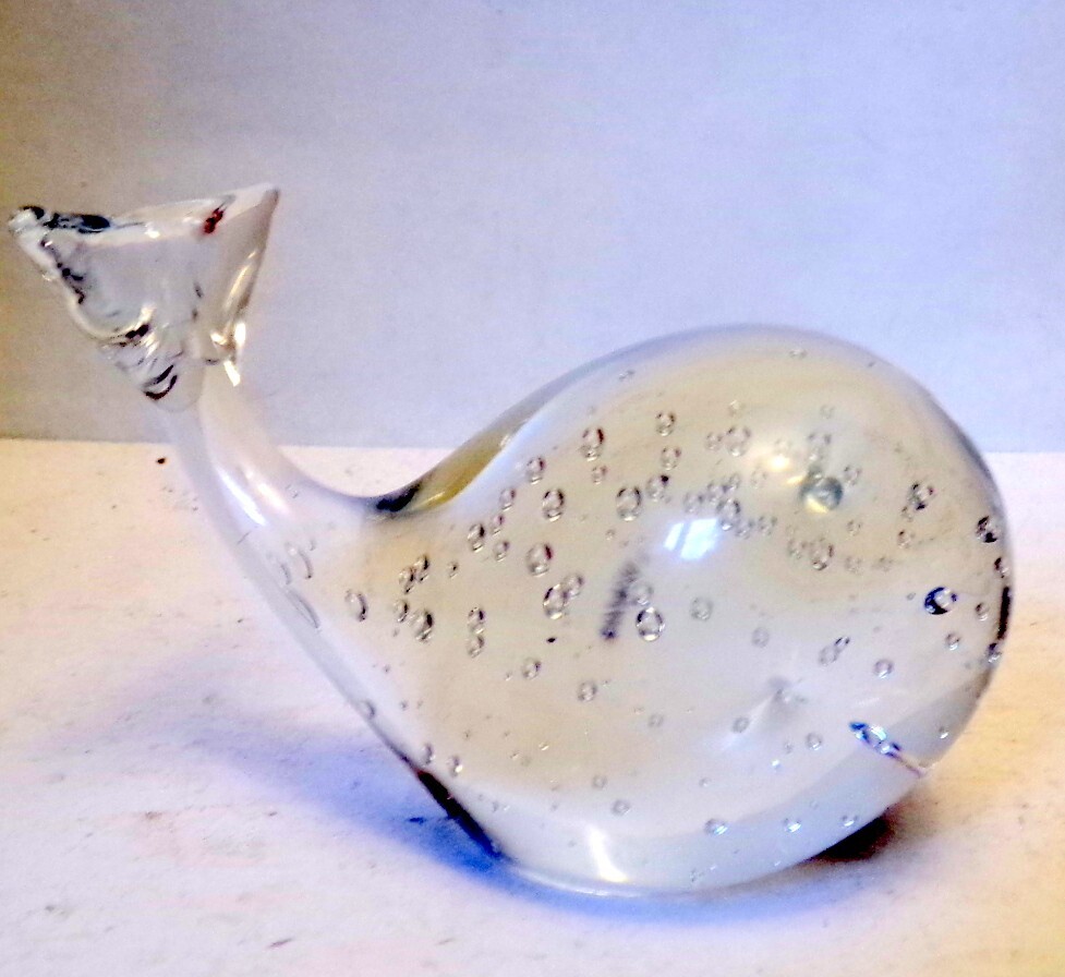 Blown ART Glass PAPERWEIGHT WHALE Fish Sculpture Controlled Bubbles ...
