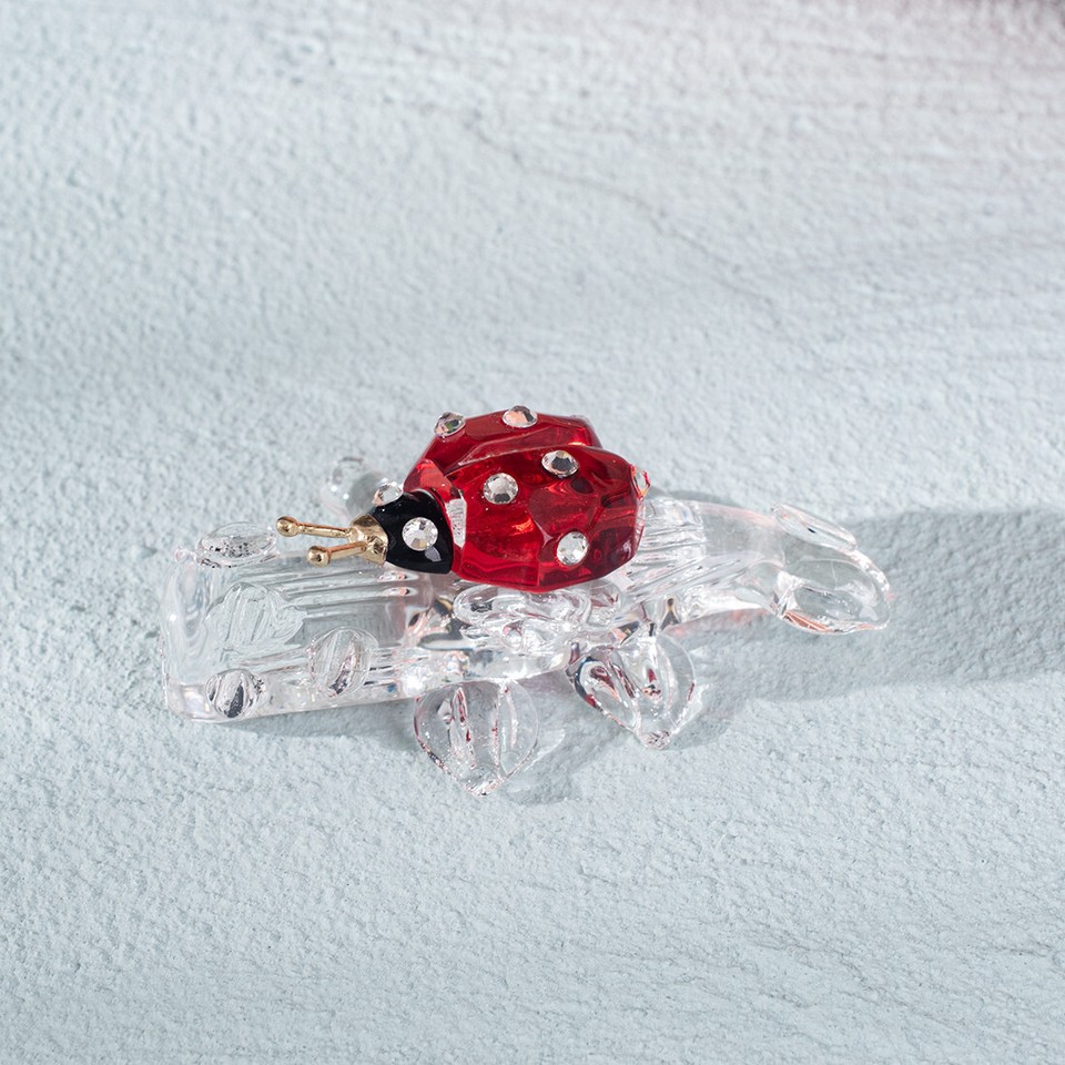 LONGWIN Red Crystal Ladybugs On Tree Figurine Collectible Glass Animal ...