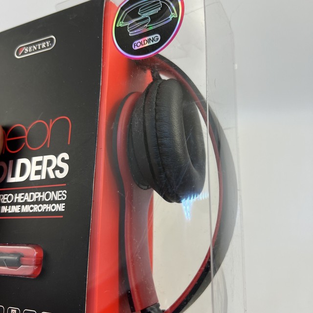 Sentry Neon Folders Stereo Headphones W/in-line Mic Ho410 - Red for ...