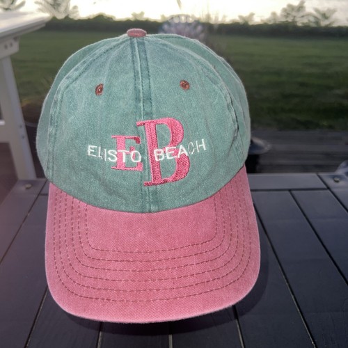 EOISTO BEACH EB Hat Cap Green with Pink Bill Hook Loop Washed Out VGC ...
