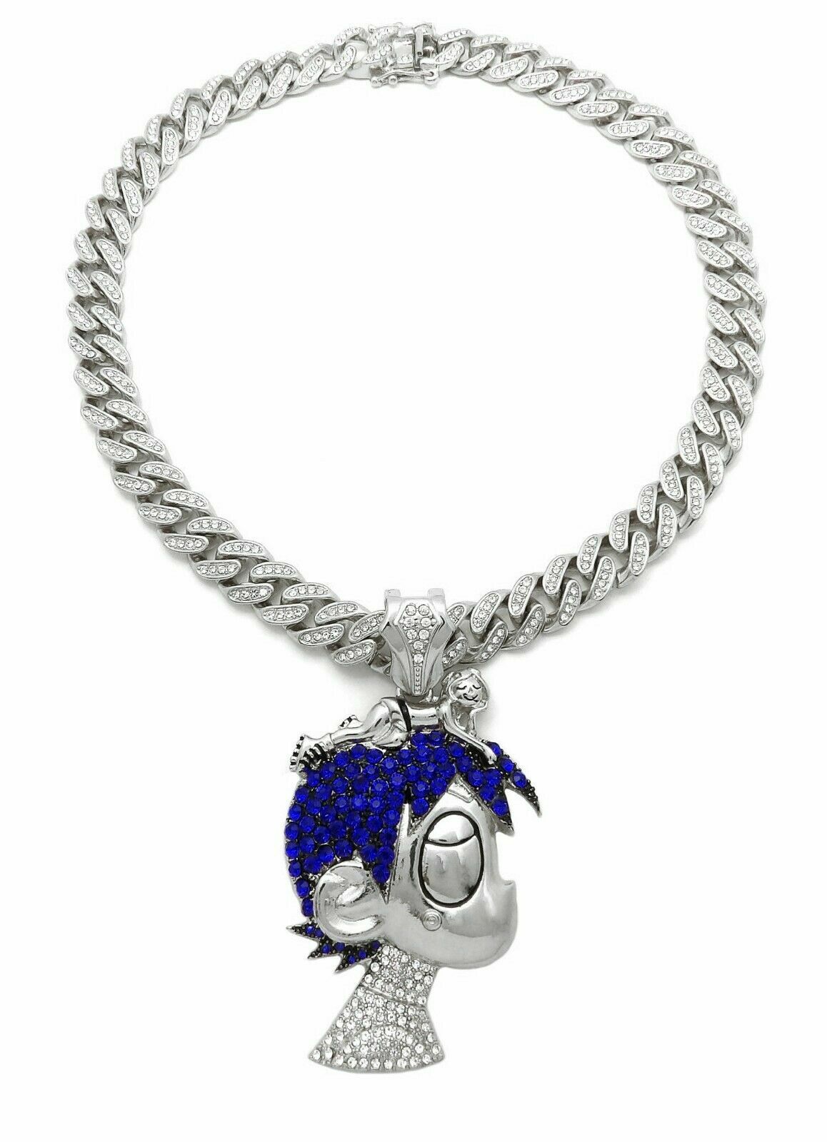 Silver PT LIL UZI VERT Cartoon Pendant & 16" 18" 20" Iced Cuban Chain ...