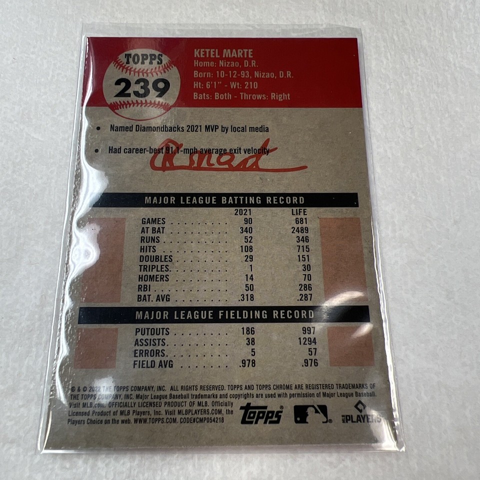 2022 Topps Chrome Platinum Ketel Marte Prism Refractor #239 - FREE ...