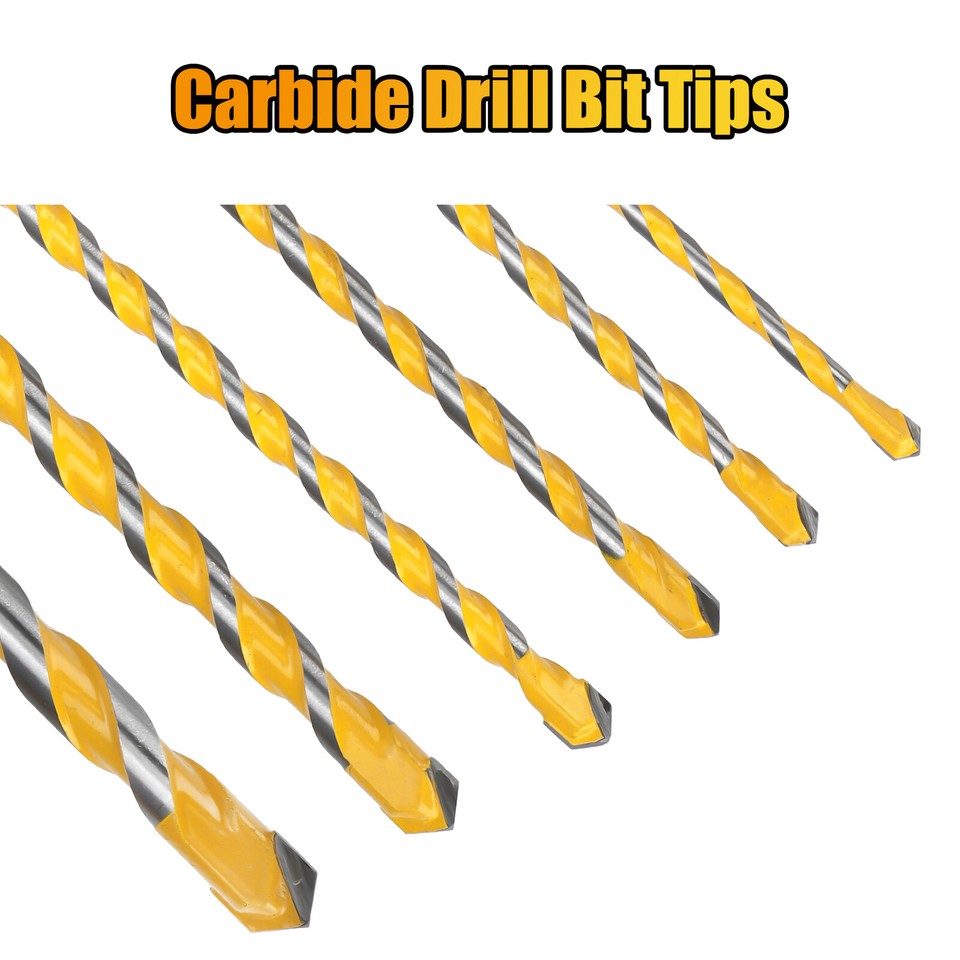 6pcs/Set Drill Bit Tile Concrete Masonry Carbide Tip Universal 1/4Inch ...