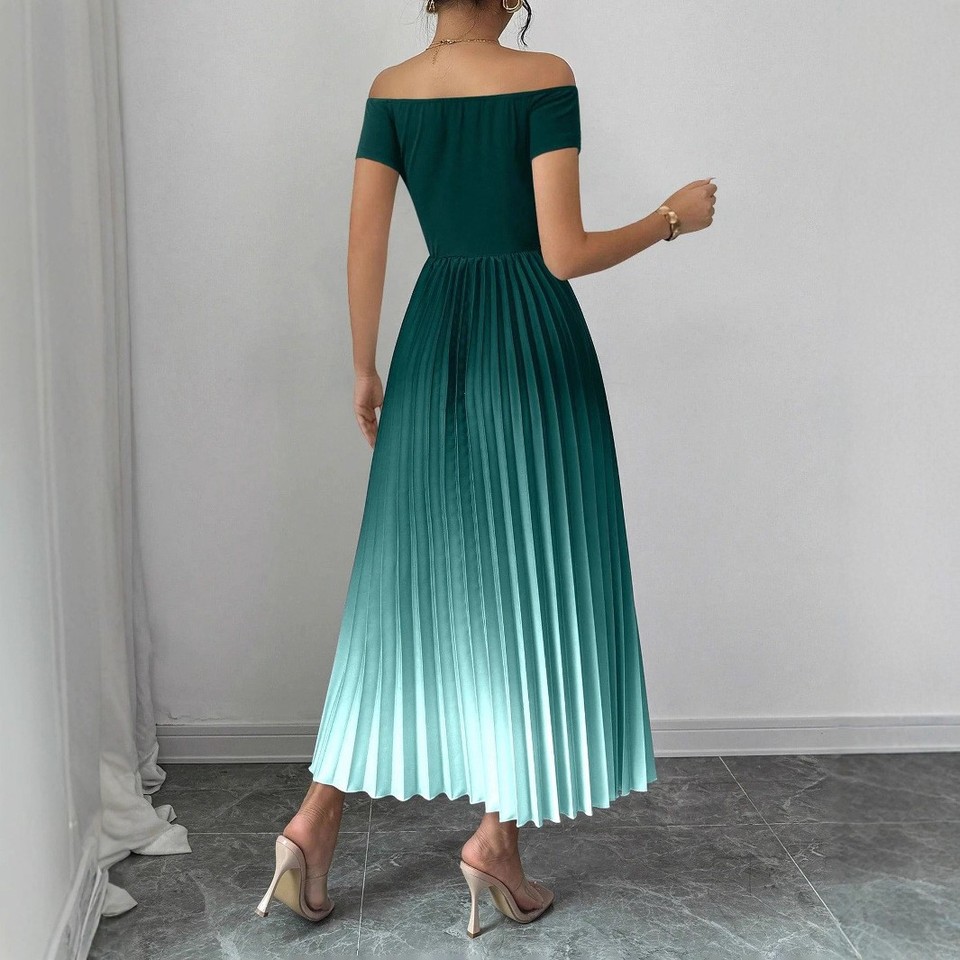 Elegant Off-shoulder Pleated Gradient-color Bodycon Dress For Women | eBay