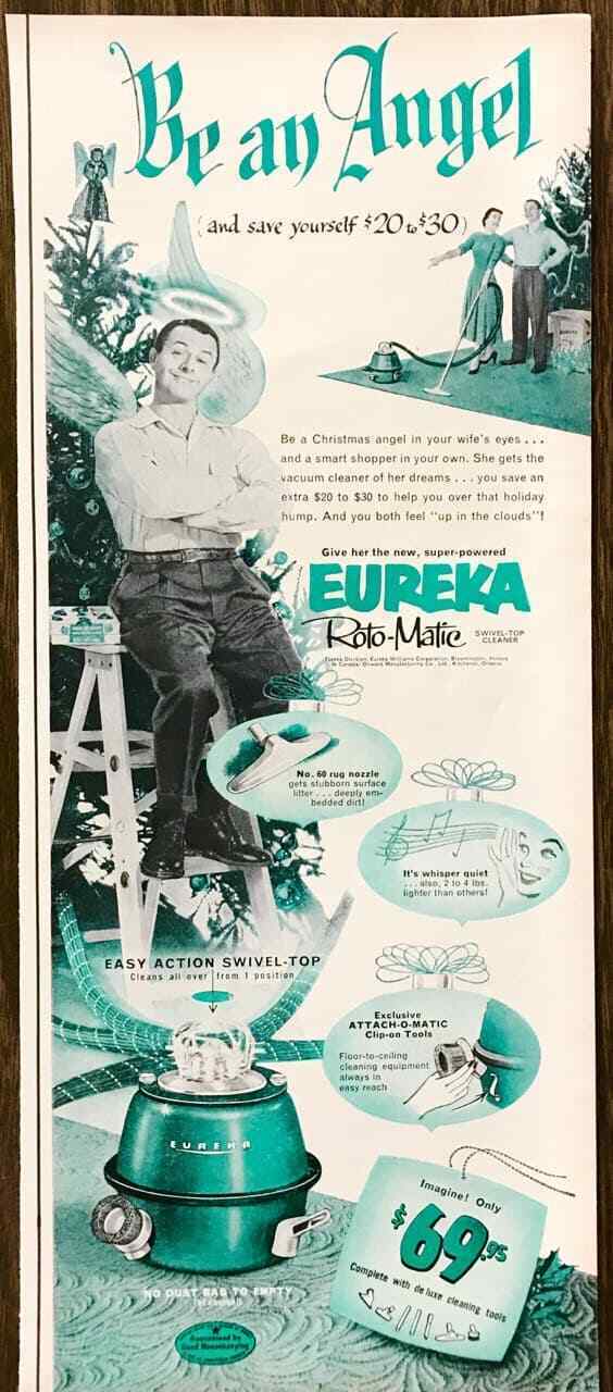 1953 Eureka Roto-Matic Vacuum PRINT AD Be a Christmas Angel in Your ...