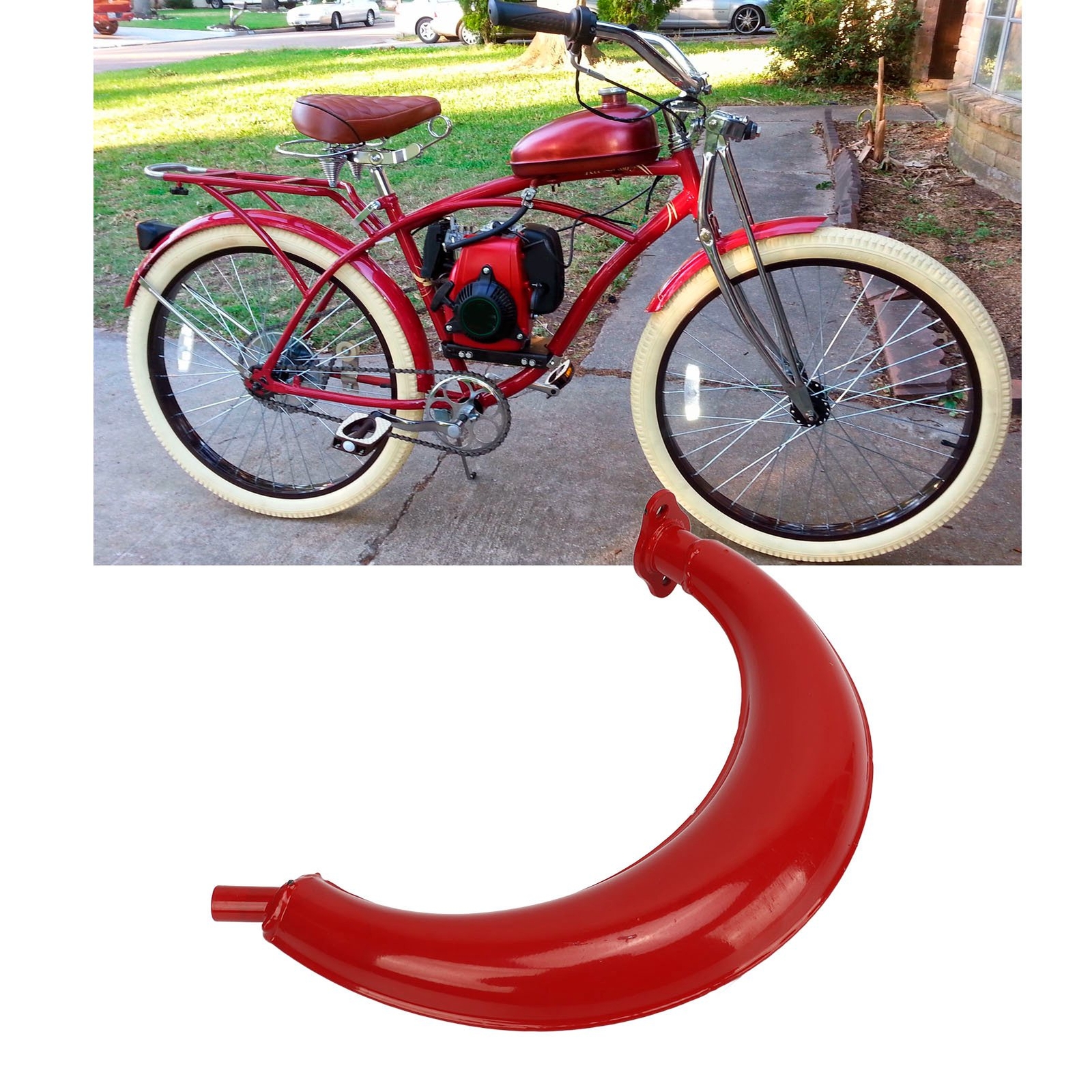 Exhaust Muffler Red Exhaust Silencer Pipe Half Moon Shape 40mm for 49cc ...