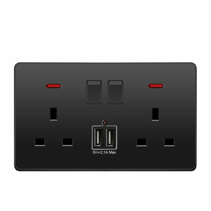 Double Wall Plug Socket 2 Gang 13A with 2 USB Charger Port Outlets ...