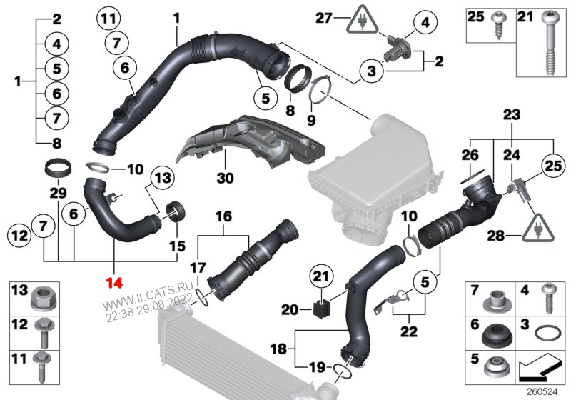 12-17 BMW F06 F12 F13 640I PASSENGER SIDE LOWER TURBOCHARGER AIR DUCT ...