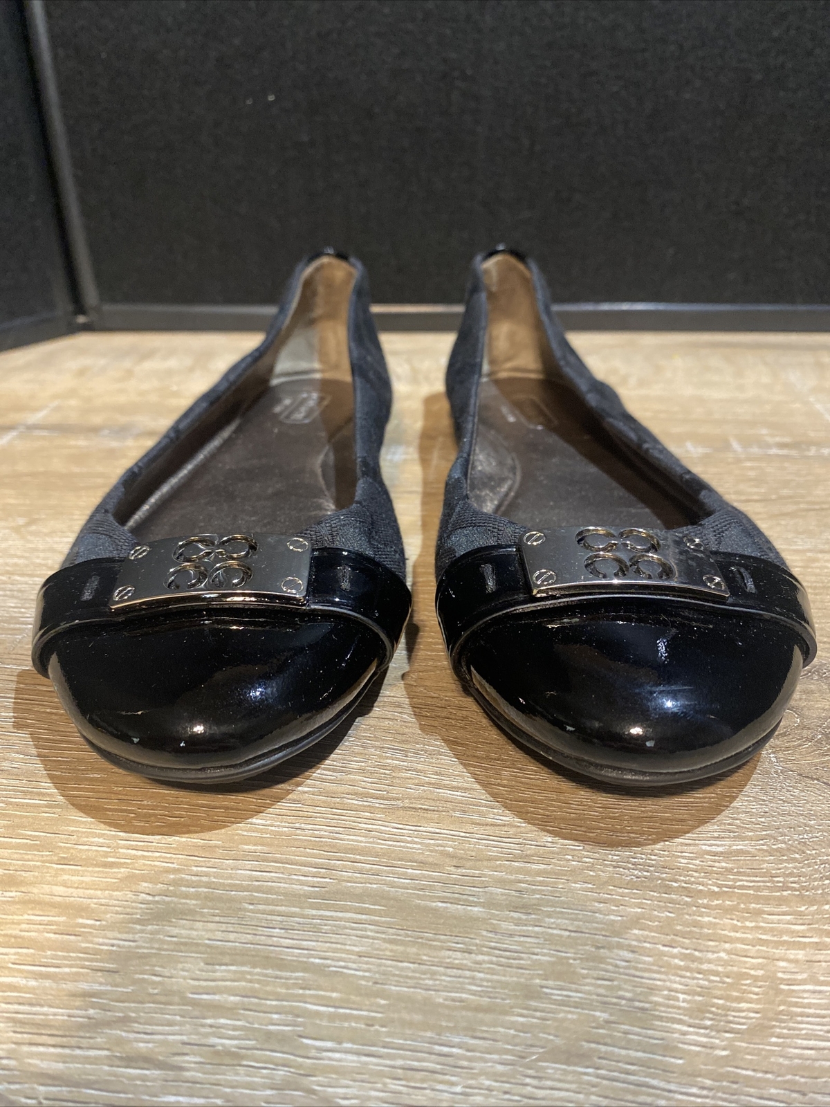 Coach Ballet Flats Black Patent Toe Cap Leather Silve… - Gem