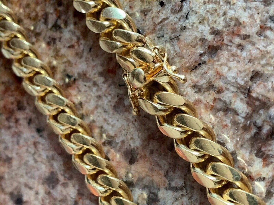 Miami Cuban Link Chain Bracelet 14k Gold Plated Solid 925 Silver Box ...