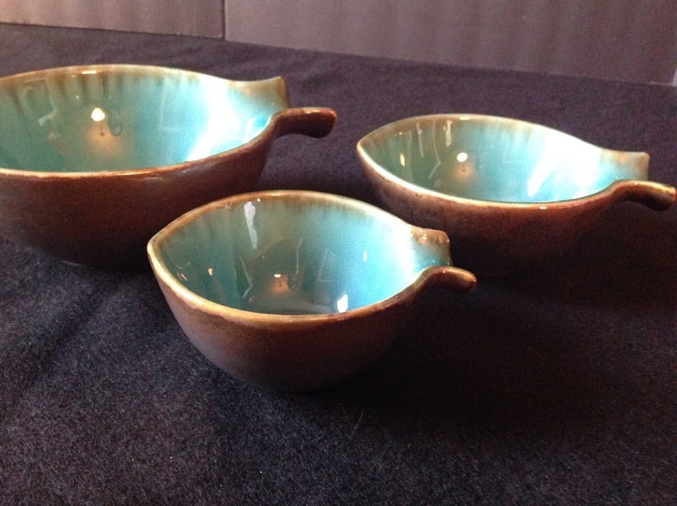 Set of 3 Teal Blue fish bowls with crackle finish...brand new!! | eBay