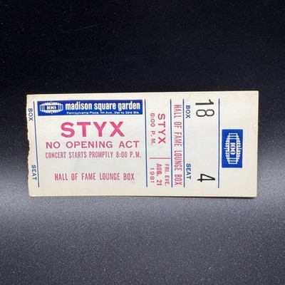 STYX CONCERT TICKET STUB, AUG 21 1981, MADISON SQUARE GARDEN | eBay