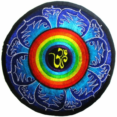 Aufnäher PATCH 15cm Mandala OM AUM OOM Mandala Regenbogen Lotos Nepal ...